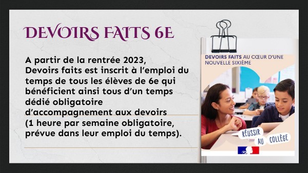 Présentation Devoirs Faits 6e