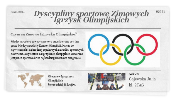 Dyscypliny sportowe Zimowych Igrzysk Olimpijskich. Julia Gajewska