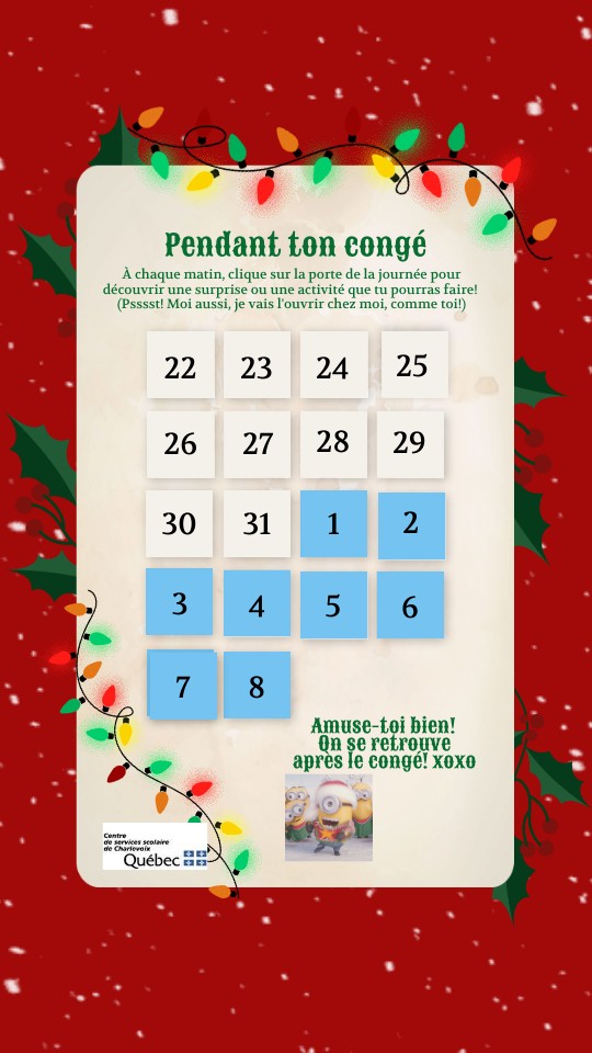 Calendrier pour le congé de Noël