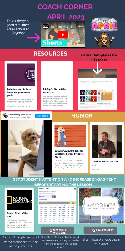 April Coach Corner and Coach Menu 2022