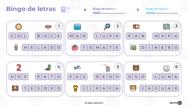 Bingo de letras - abecedario español | Genially