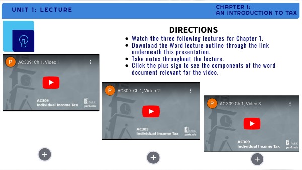 AC309: Unit 1: Lecture; Chapter 1 | Genially