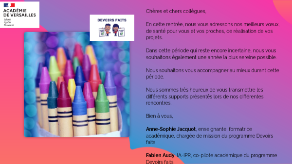 Devoirs faits - Académie de Versailles | Genially