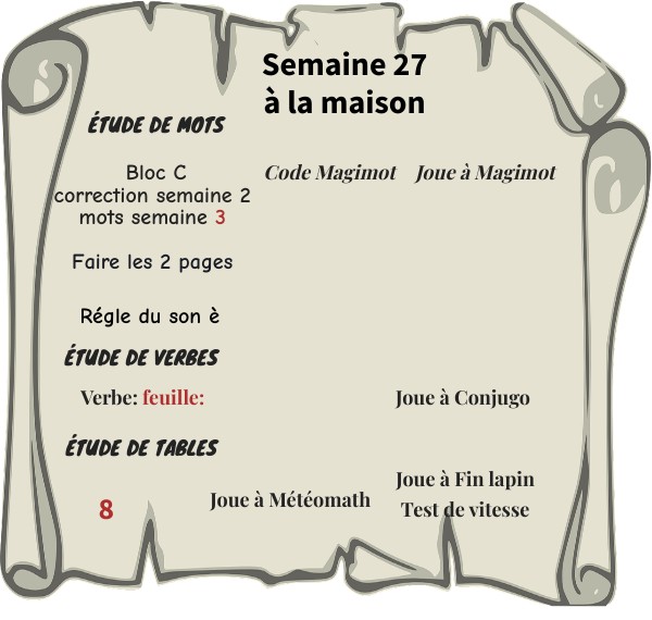 Devoirs et leçons semaine 27 | Genially