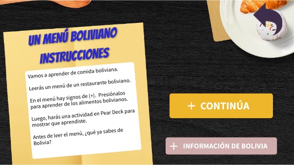 Spanish 4 Unit 3, Bolivian menu | Genially