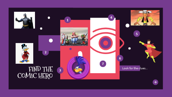 Find the comic hero | Genially