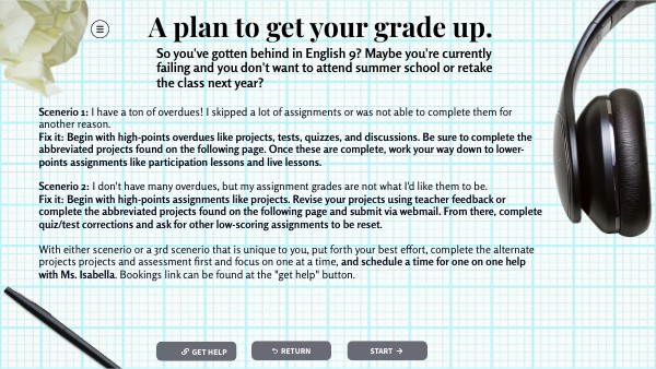 English 9 End of Unit 1 Grade Improvement Tools
