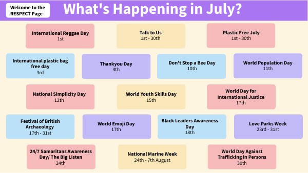 July RESPECT Calendar