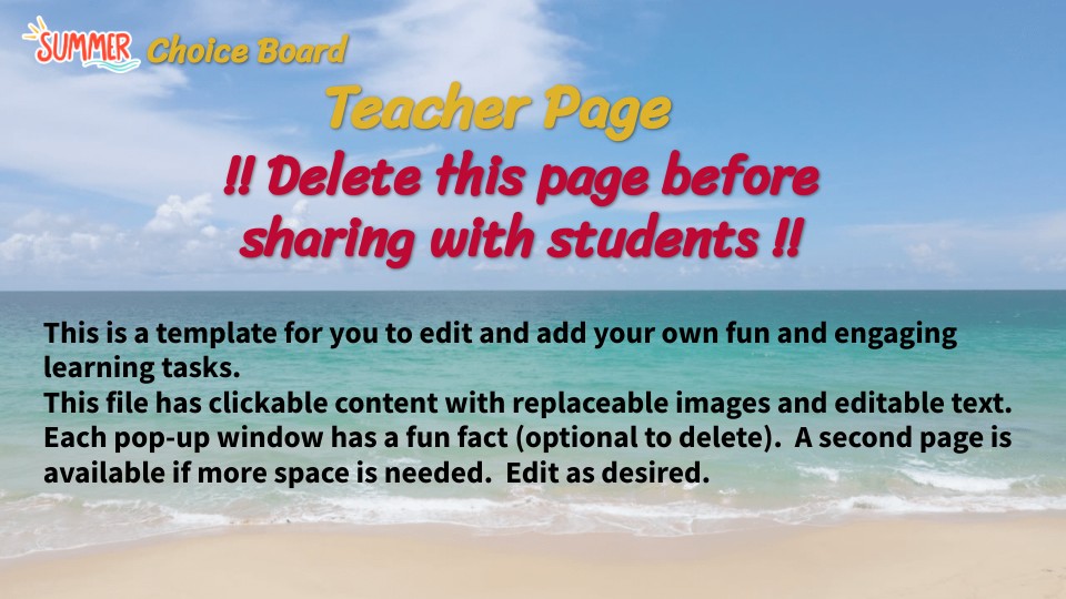 Summer Choice Board Template