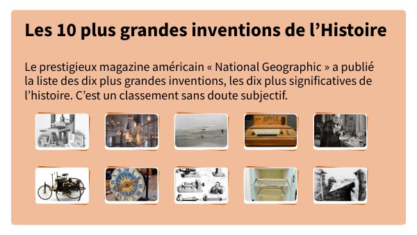 Les 10 plus grandes inventions | Genially