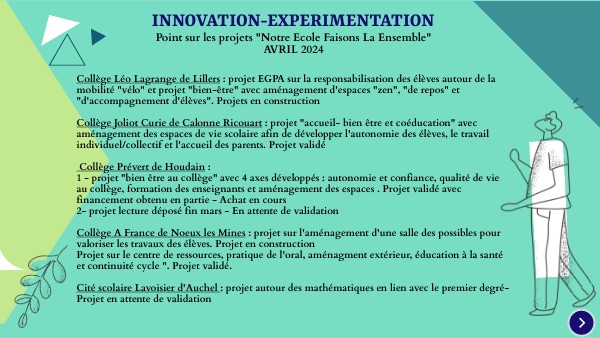 PROJETS NEFLE AVRIL 2024 | Genially