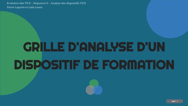 Evolution des TICE - Grille d'analyse d'un dispositif de formation | Genially
