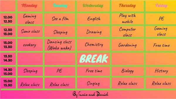 My ideal school timetable | Genially