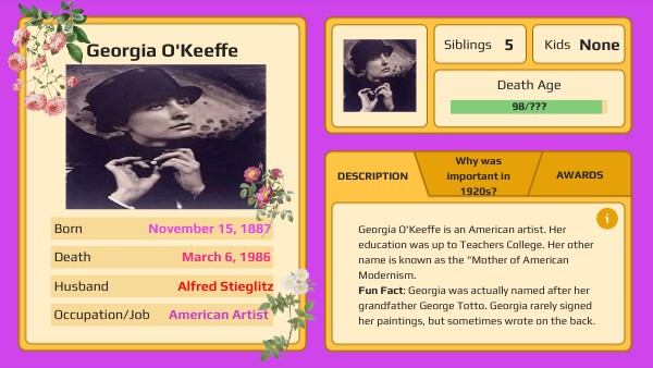 Georgia O'Keeffe Bio Card | Genially