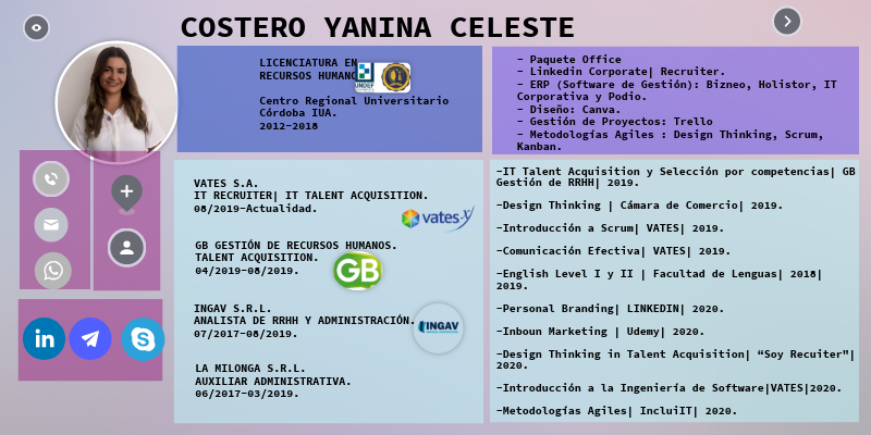 CV Costero Yanina Celeste | Genially