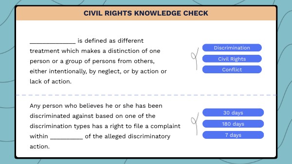 Civil Rights Knowledge Check | Genially