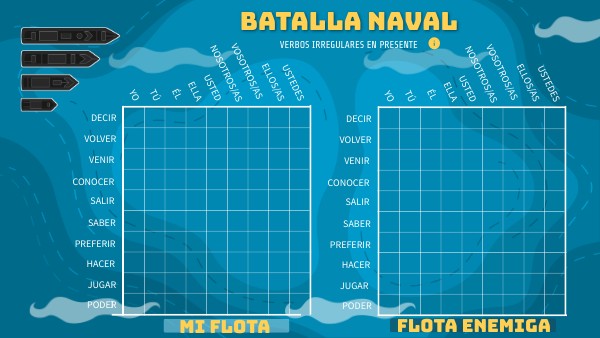 Batalla naval verbos irregular en presente (ELE) | Genially