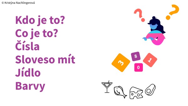 3. Kdo je to? Co je to?, čísla, sloveso mít, jídlo, barvy | Genially