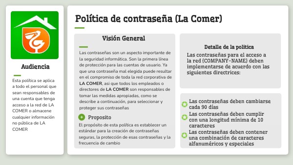 POLÍTICA DE CONTRASEÑA (LA COMER) | Genially