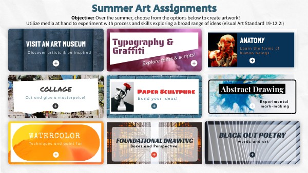 Art 2 & 3 - Summer Choice Board | Genially