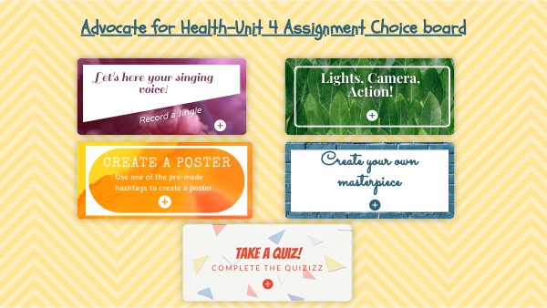 Choice board for Unit 4 Assessment