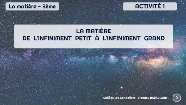 3ème - La matière, de l'infiniment petit à l'infiniment grand ! | Genially