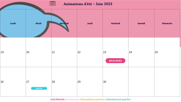Calendrier ANIMATION été