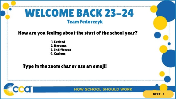 Welcome Back Meeting | Genially