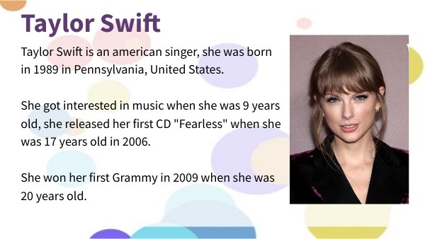 Taylor Swift Bio Practice