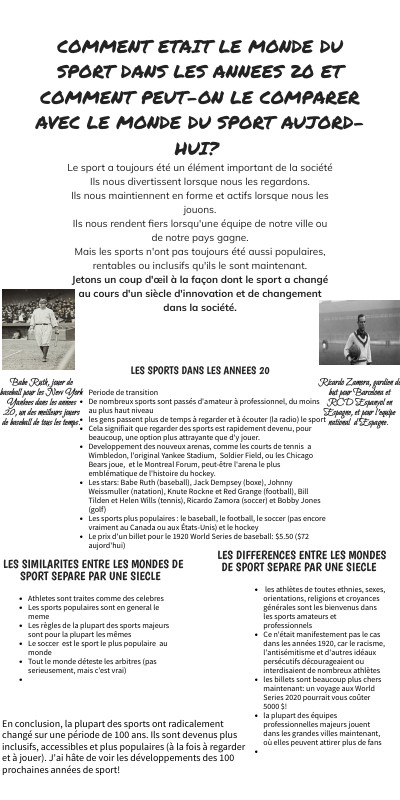 Le monde de sport dans les années 1920 et maintenant | Genially