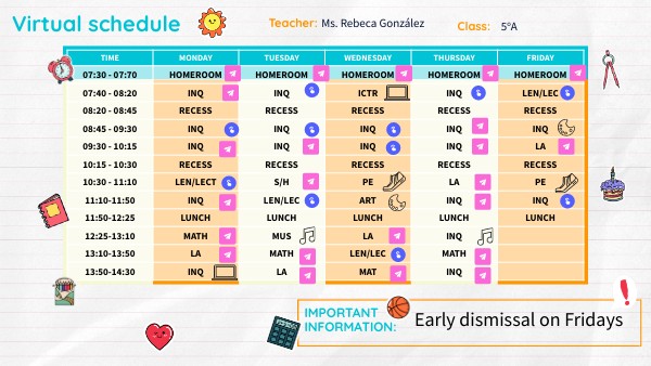 5th grade "A" Schedule | Genially