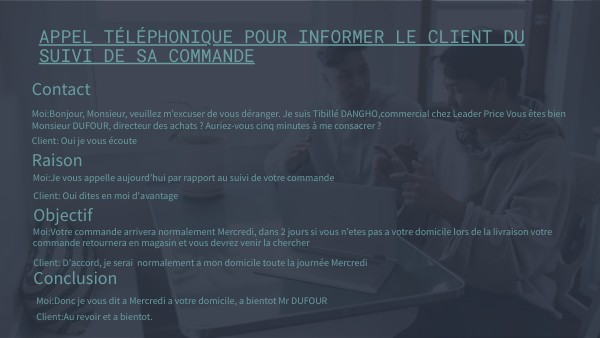 Appel telephonique suivi d'une commande | Genially