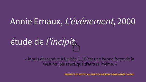 L'événement : lecture cursive de l'incipit | Genially