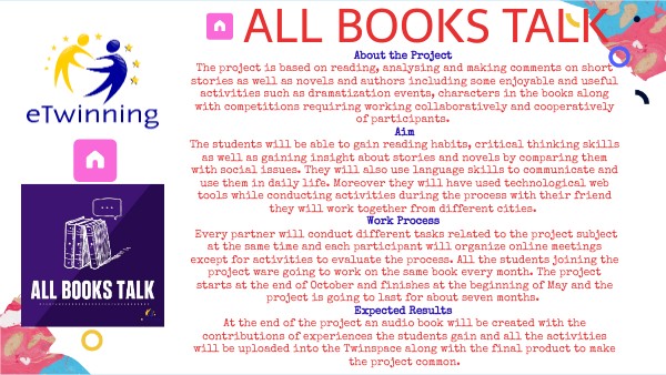 ALL BOOKS TALK ETWINNING PROJECT ACTIVITIES