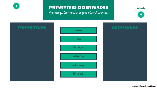 Classificar paraules primitives i derivades | Genially