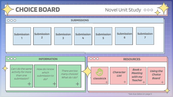 Novel Study Choice Board | Genially