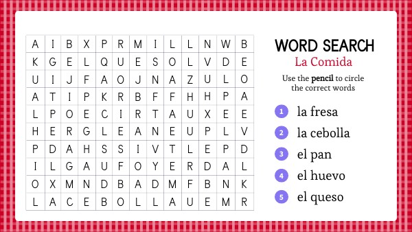 La Comida Word Search