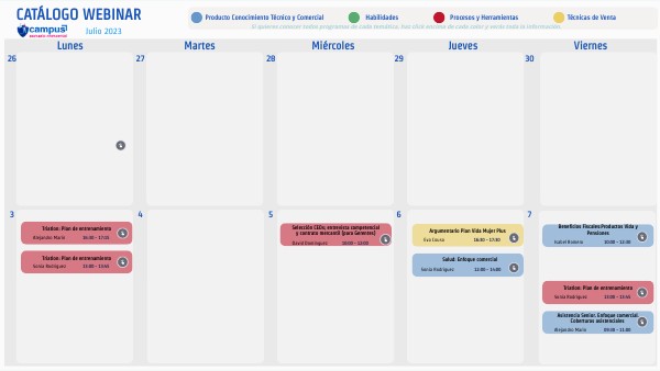 Calendario Webinar Julio | Genially