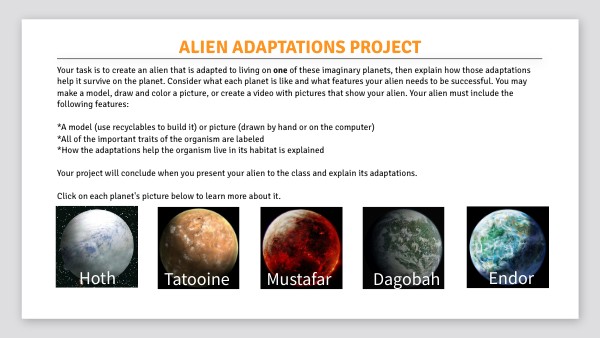 Alien Adaptations Project | Genially