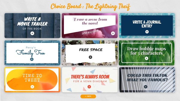 CHOICE BOARD: The Lightning Thief | Genially