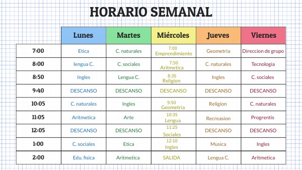 HORARIO SEMANAL | Genially