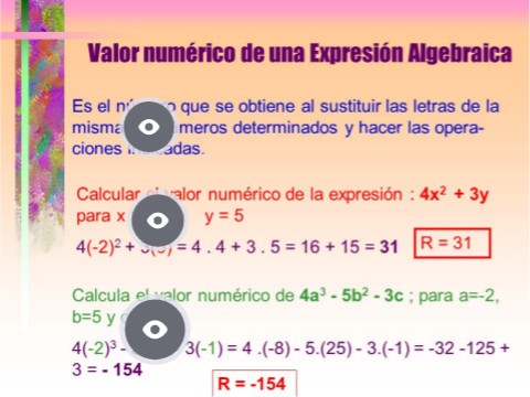 VALOR NUMÉRICO DE EXPESIONES ALGEBRAICAS.