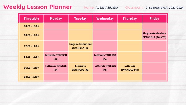 Weekly lesson planner