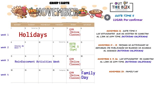 November PARA PADRES CALENDARIO GROUP 1 EARTH | Genially