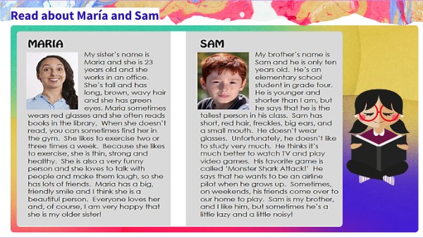 Level 1 María and Sam reading | Genially