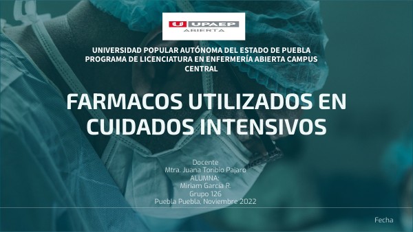 Medicamentos utilizados en terapia intensiva | Genially