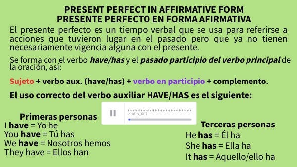 PRESENTE PERFECTO 2DO A-B | Genially