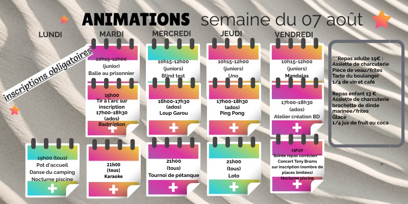 Planning des animations sem 32