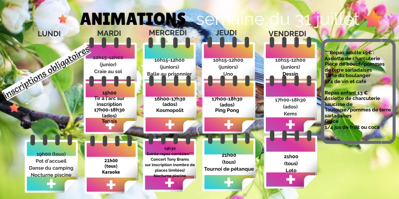 Planning des animations sem 30