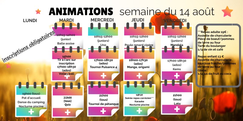 Planning des animations sem 33 | Genially